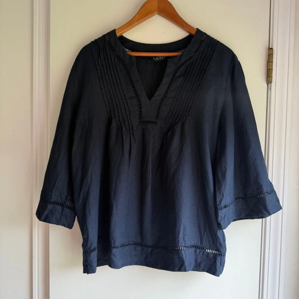 Lauren Ralph Lauren | Tops | Lauren Ralph Lauren Navy Blue 0 Linen ...